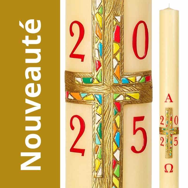 Cierge Pascal Croix Espérance Nouveauté 2025 cire d'abeille ou ...